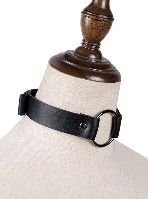 Black PU Leather Link Metal Ring Adjustable Punk Style Collar - Magic ...