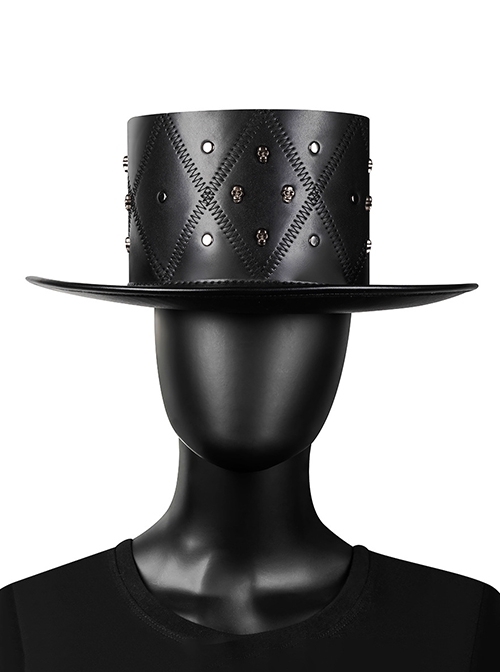 Black PU Leather Metal Skull Rivets Regular Stitching Decorated Punk ...