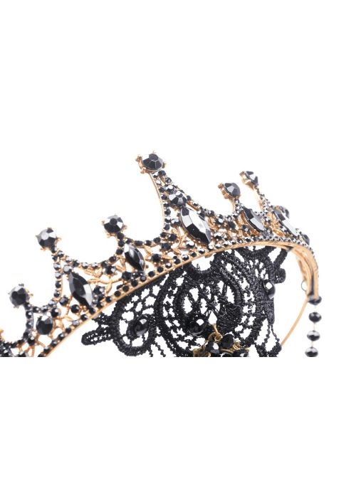 Black Gorgeous Alloy Princess Gothic Style Crown Headdress - Magic ...