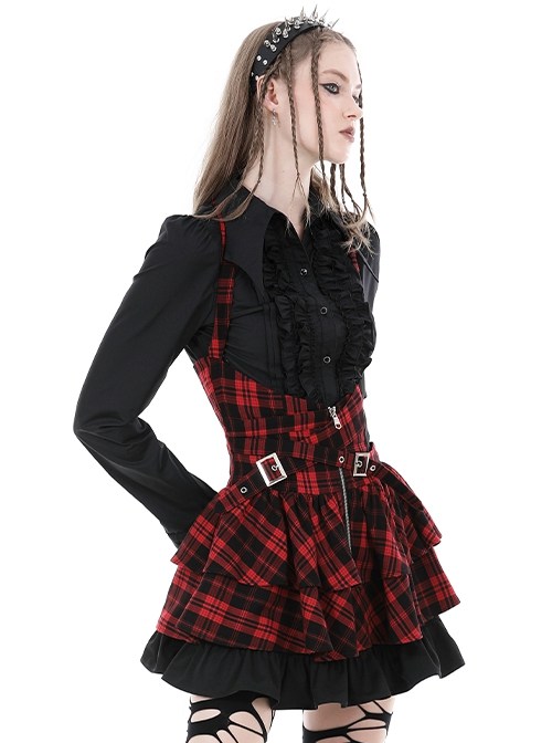 Personalized Red Plaid Woven Cascading Frills With Adjustable String ...