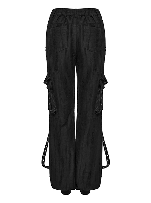 Handsome Black Knitted Loose Trousers With Movable Eyelet Webbing On ...