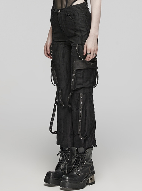 Handsome Black Knitted Loose Trousers With Movable Eyelet Webbing On ...