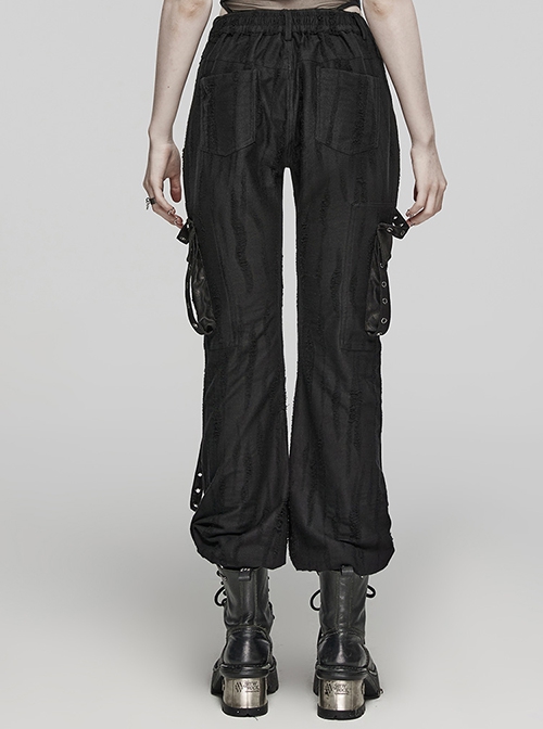 Handsome Black Knitted Loose Trousers With Movable Eyelet Webbing On ...