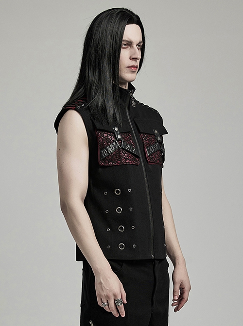 Handsome Black And Red Twill Woven Stitching Crackled Leather Mesh ...