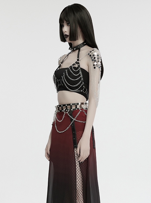 Silver And Black Halter Neck Spikes With Rivets Stitching Leather ...