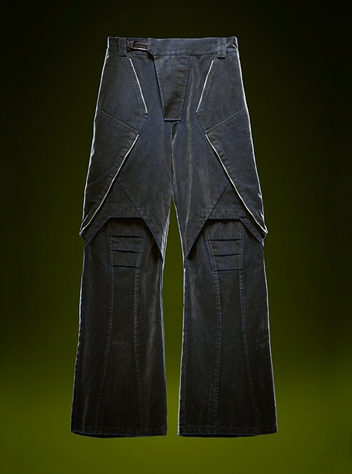 Dark Blue Gold Velvet Street Washed Cotton Loose Wide-Leg Pants ...