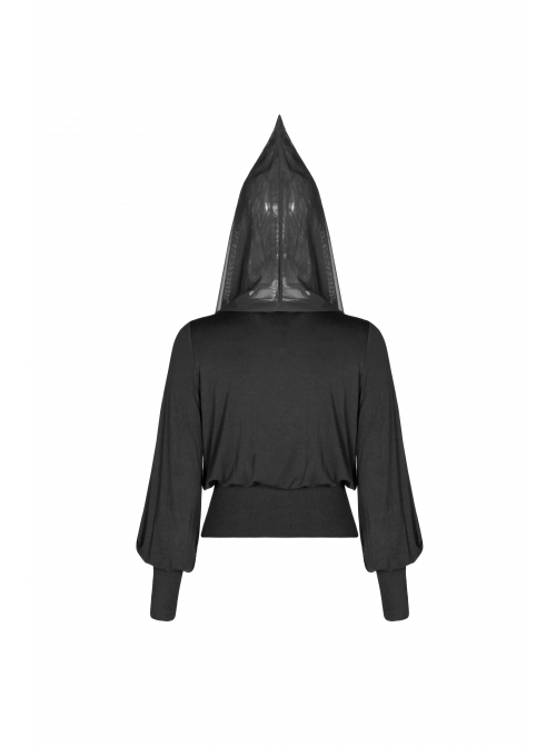 Black Splice Mesh V-Neck Sharp Angle Hat Skeleton Button Gothic Short ...