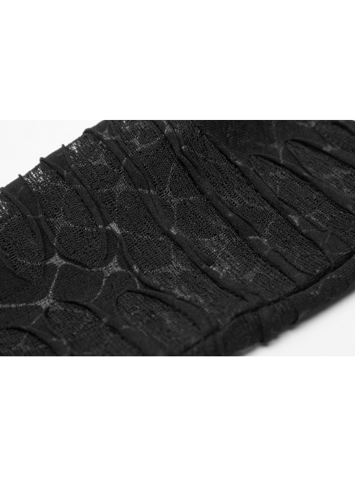 Snake Print Broken Holes Black Gothic Mesh Gloves - Magic Wardrobes