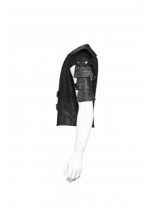 Front Leather Hasp Armor Sleeve Arm Loops Black Punk Short Jacket ...