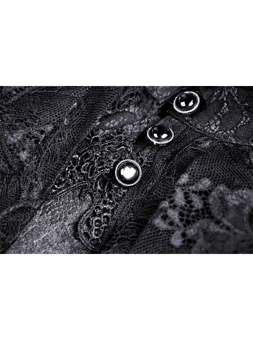 Black Gothic Retro Ruffle Neck Decorative Pattern Puff-Lace-Sleeves ...