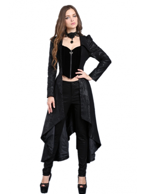 Black Gothic Pattern Printing Decoration Buckle Strap Design Jacket Of ...