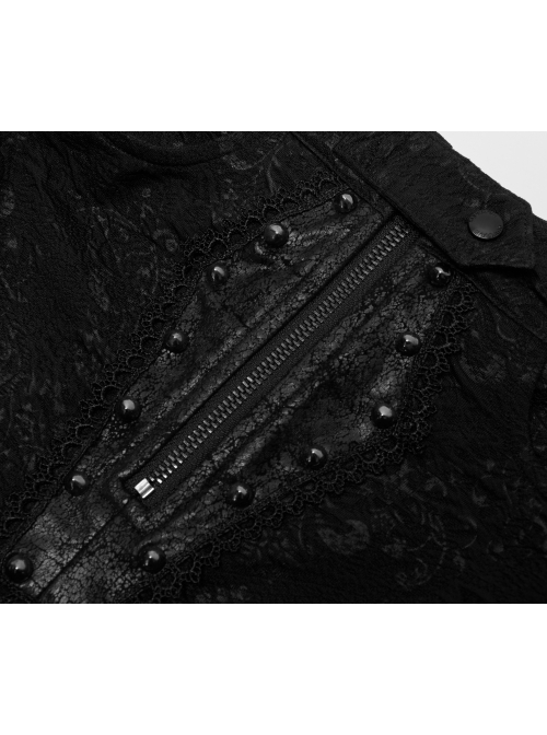 Gothic Coffin Shape Design Lace Print Button Decoration Black Shorts ...