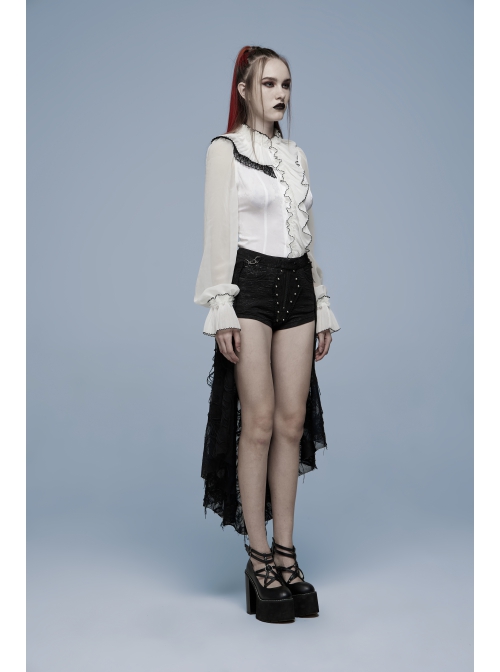 Gothic Coffin Shape Design Lace Print Button Decoration Black Shorts ...