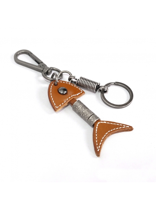 Punk Unisex Brown Leather Stitching Carved Pattern Metal Fishbone Shape ...