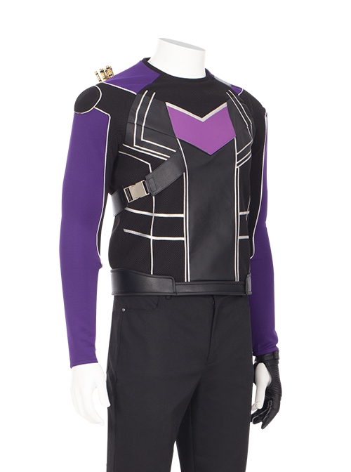 Super Hero Hawkeye Purple Black Battle Suit Halloween Cosplay Costume ...
