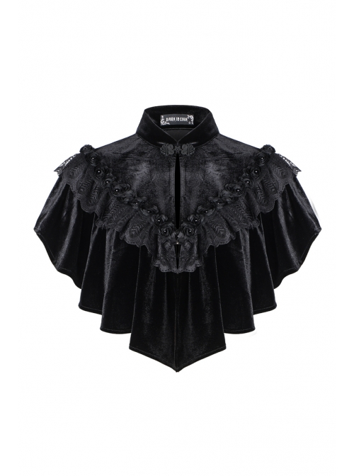 Gothic Flowers Lace Ruffle Black Velvet Heart Shaped Cape - Magic Wardrobes