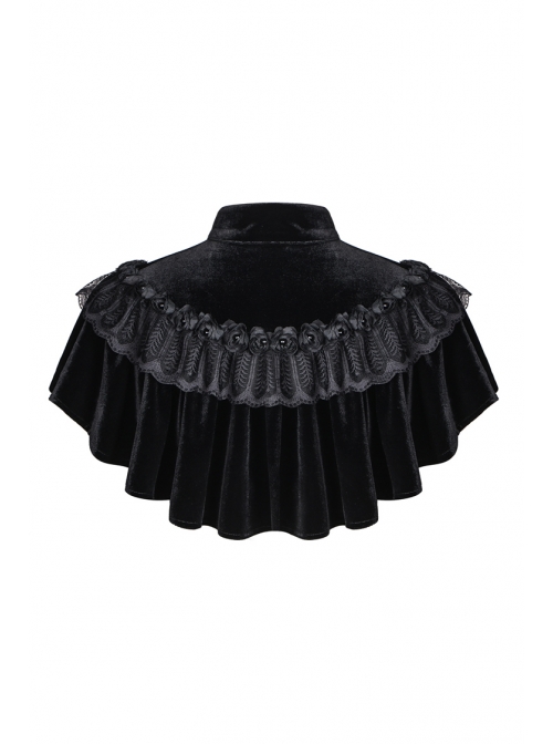 Gothic Flowers Lace Ruffle Black Velvet Heart Shaped Cape - Magic Wardrobes