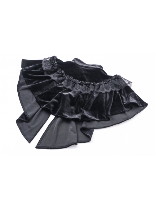 Gothic Flowers Lace Ruffle Black Velvet Heart Shaped Cape - Magic Wardrobes
