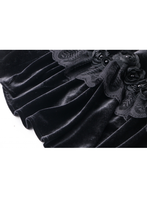 Gothic Flowers Lace Ruffle Black Velvet Heart Shaped Cape - Magic Wardrobes