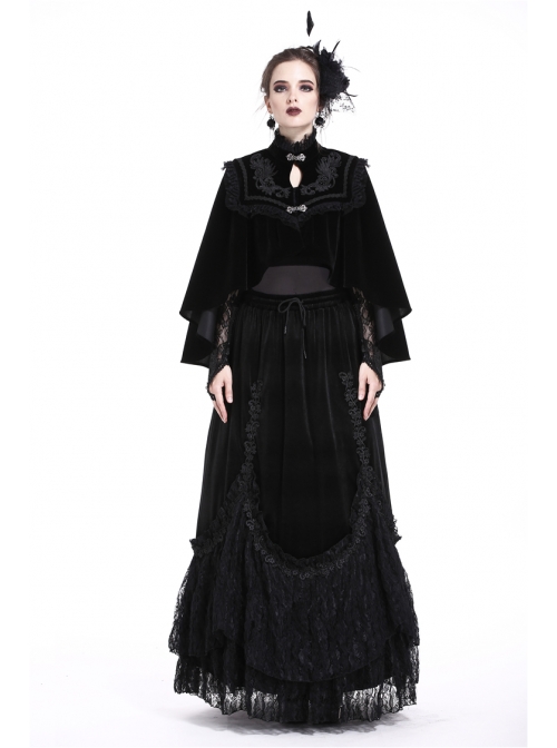 Gothic Embroidery Collar Elegant Black Velvet Cape - Magic Wardrobes
