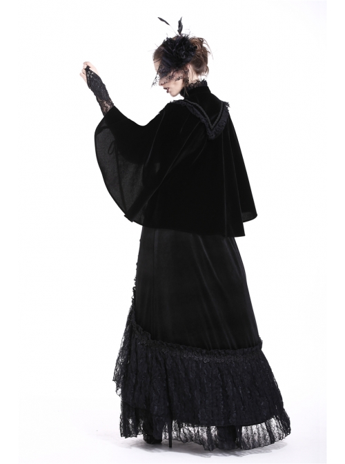 Gothic Embroidery Collar Elegant Black Velvet Cape - Magic Wardrobes