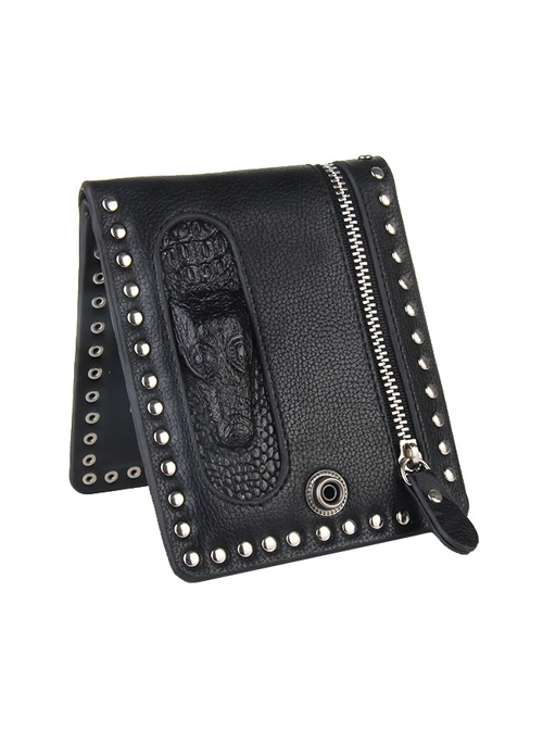 Steampunk Crocodile Head Zipper Hanging Chain Rock Style PU Wallet ...