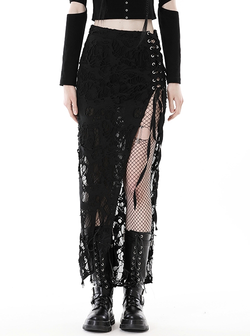 Personalized Black Sexy Slit Slit Exposed Legs Ripped Punk Style Slim ...