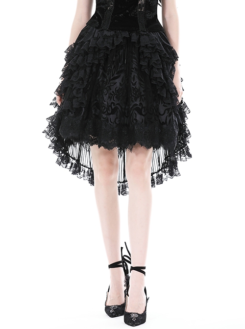 Gorgeous Black Layered Lace Ruffled Punk Style Loose High Low Skirt ...