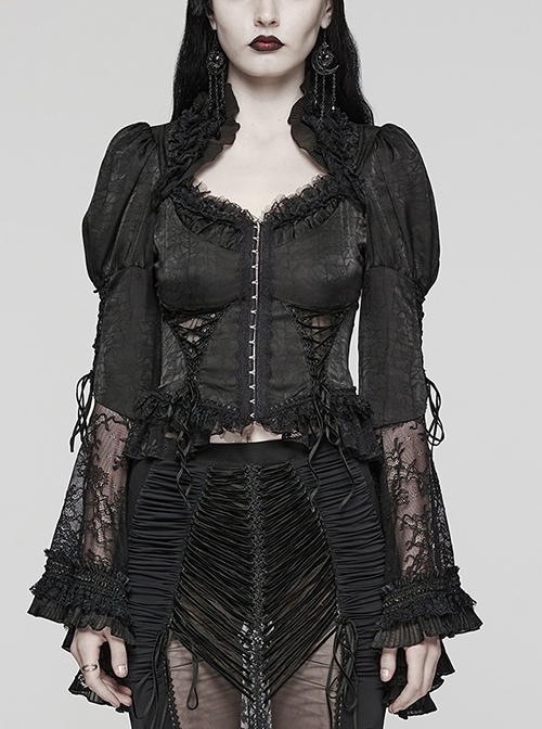 Gorgeous Black Non Stretch Woven Patchwork Lace Button Down With Center ...