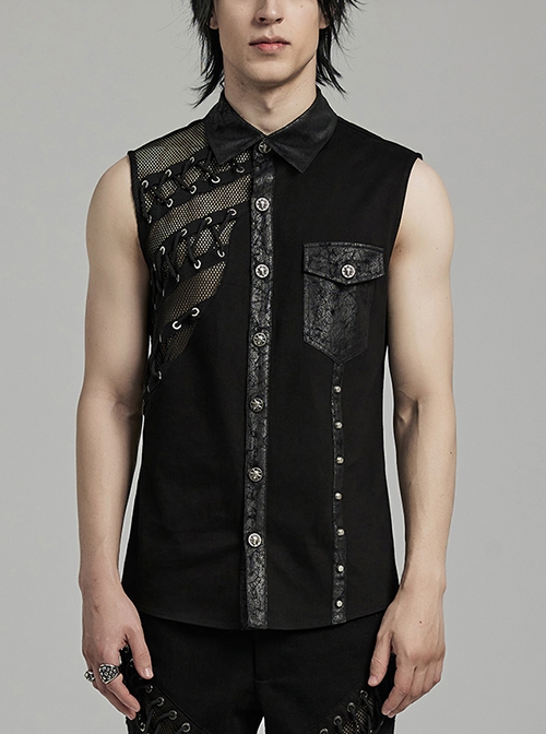 Asymmetrical Black Micro Elastic Twill Spliced Split Mesh Side Eyelet ...