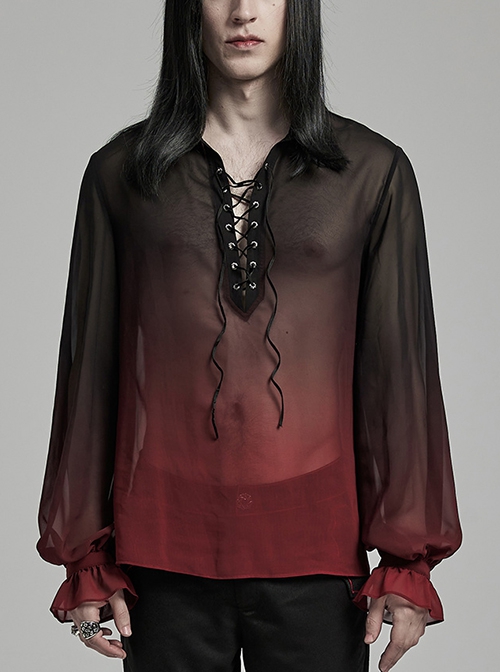 Sexy Black And Red Gradient See Through Front And Center Velvet Webbing ...