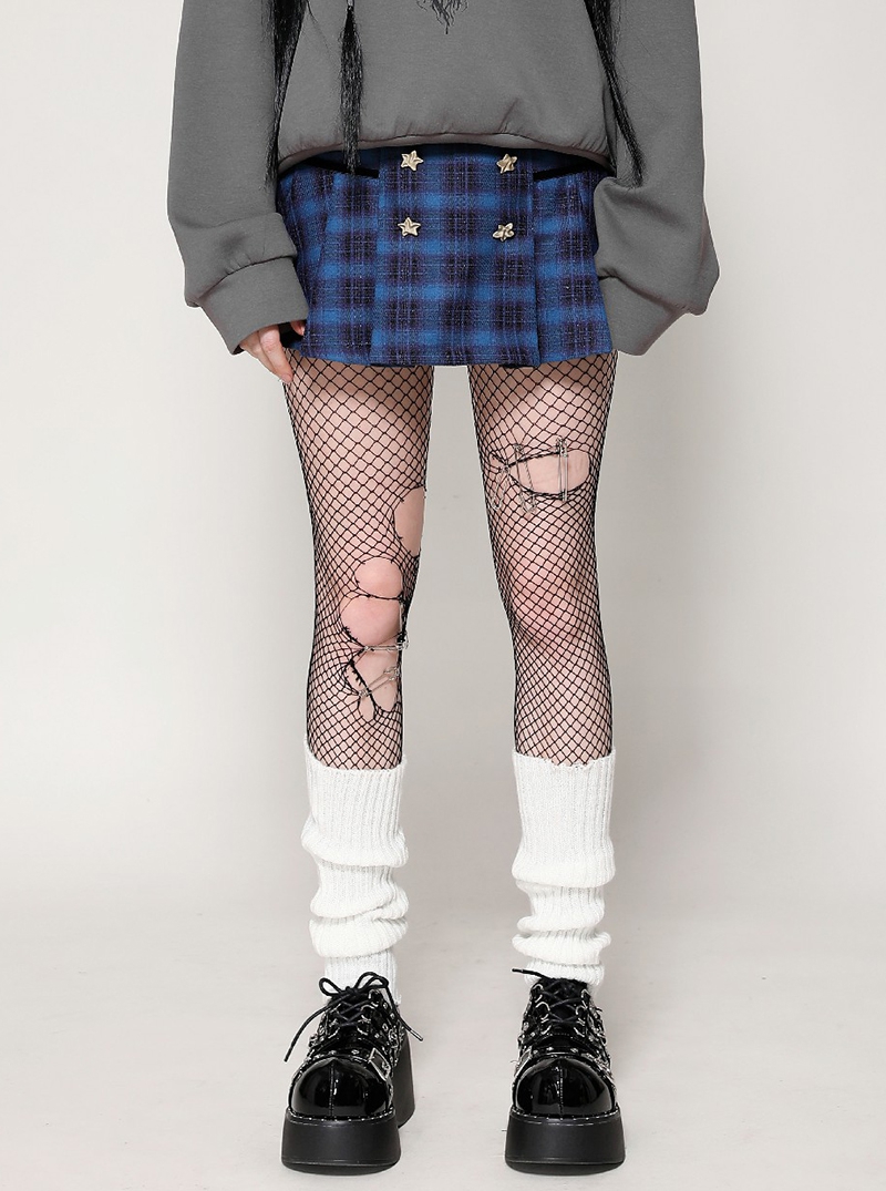 Unique Indigo Blue Plaid Pattern Cute Double-Breasted Metal Star Button ...