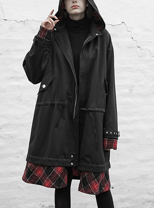 Sharp Angle Hat Waist Drawing Rope Hasp Cuff Splice Lattice Hem Black ...