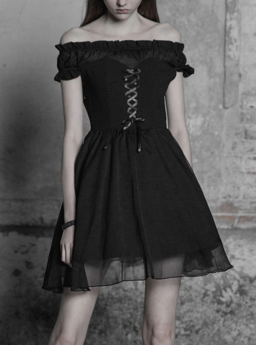 Gothic Female Lolita Black Lace Binding Strapless Dress - Magic Wardrobes