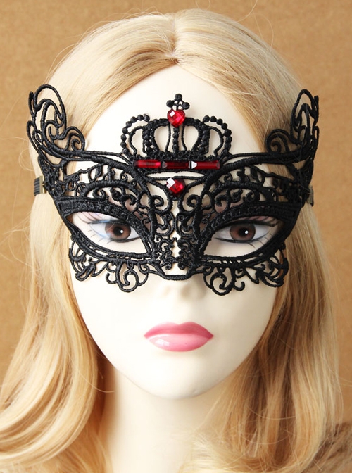 Gothic Prom Retro Princess Style Lace Crown Ruby Half Face Elastic Band ...