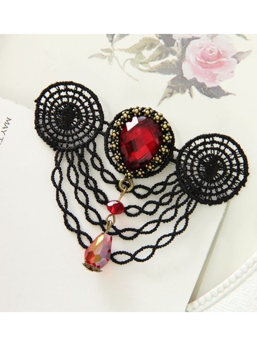Fashion Casual Elegant Retro Red Crystal Retro Black Lace Brooch