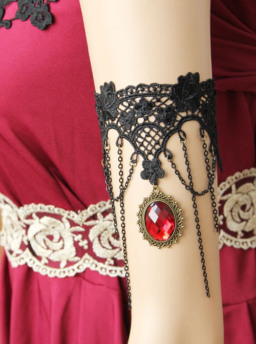 Dark Gothic Fashion Retro Ruby Black Lace Tassel Female Armband - Magic ...