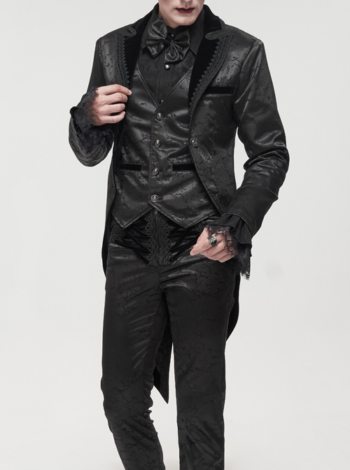 Black Bright Pattern Printed Decoration Gothic Male Tailcoat - Magic ...