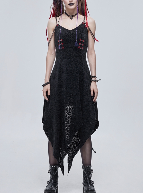 Gothic Dark Black Textured Grained Knit Irregular Hem Design Off-The ...